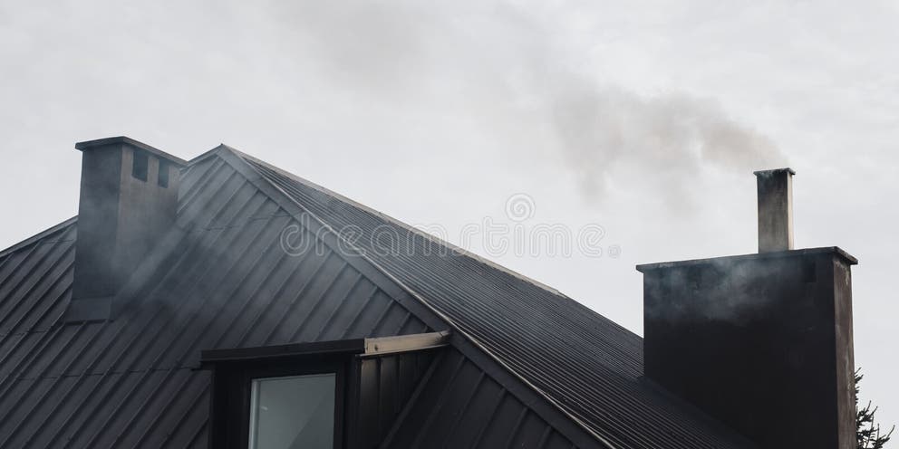 Black smoke from a chimney stock photo. Image of banner - 222017936