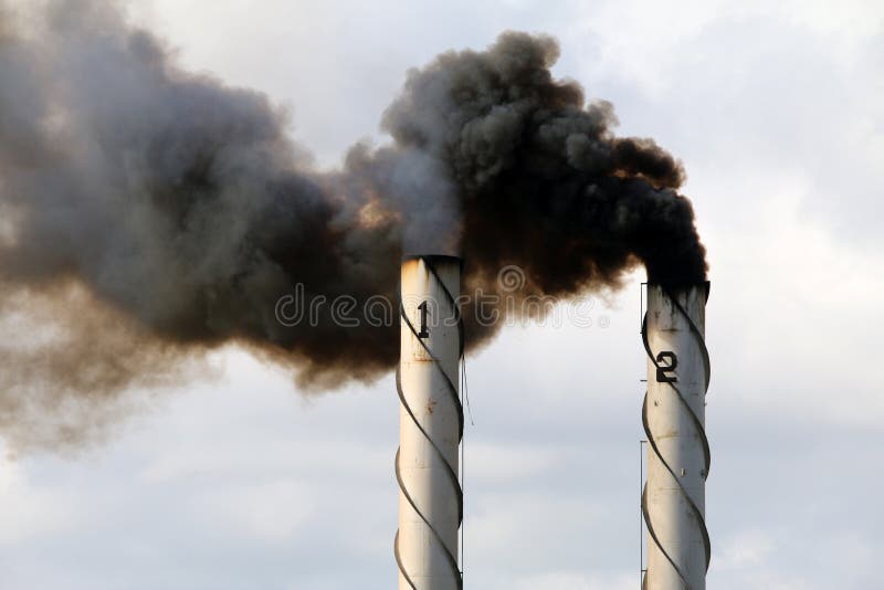 Black Smoke Emission from Industrial Chimney Stacks Stock Image - Image ...