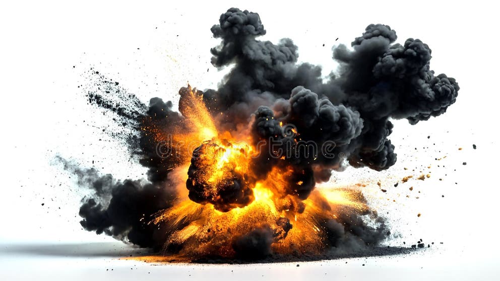 Black Smoke Explosion Mixed with Fire on White Background. Generative ...