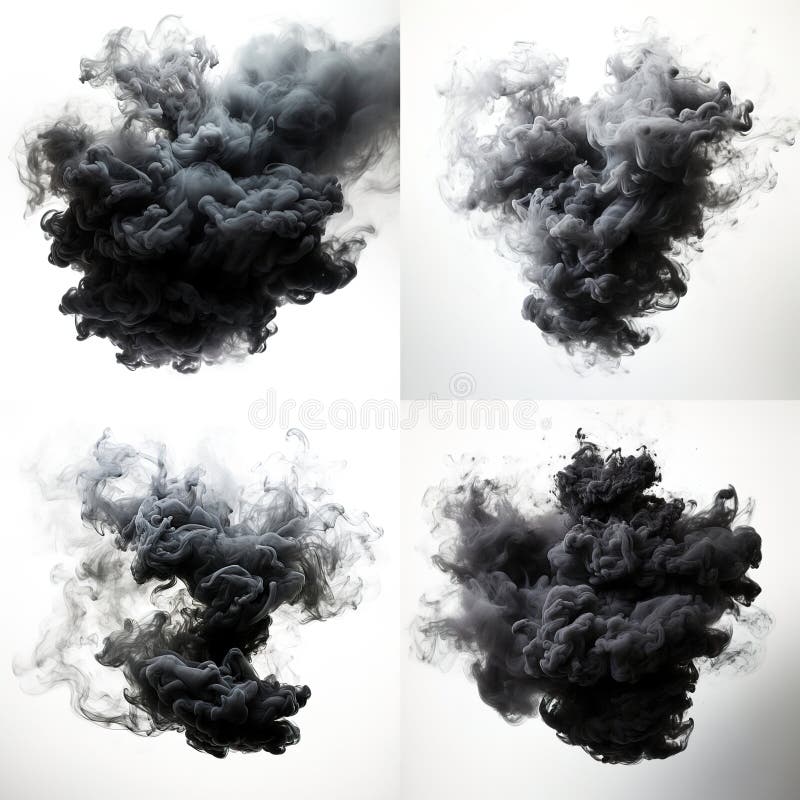 Black Smoke Floating in the Air on a White Background. Isolated Smoke ...