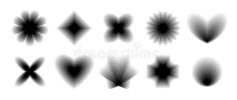Black Smooth Blurred Gradient Form Set. Grunge Goth Blurry Aura Shape ...