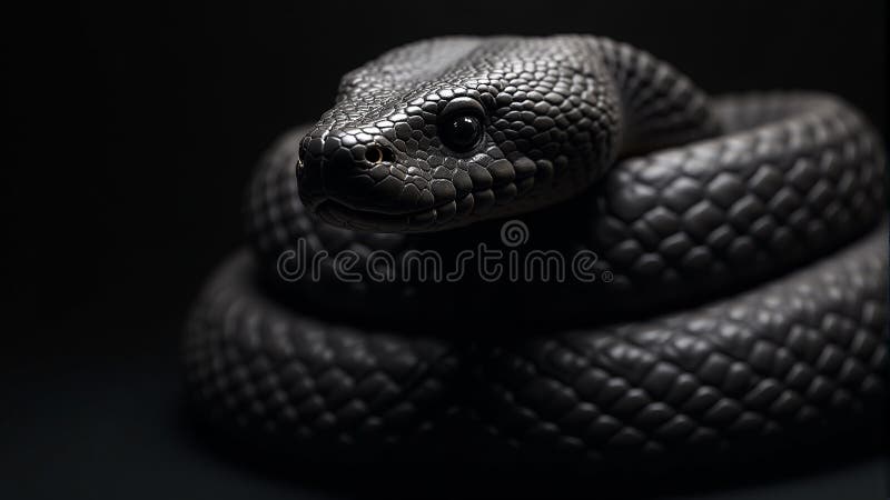 A Black Snake with a Black Head and a White Background Stock ...