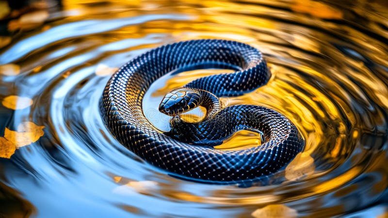 A Black Snake Moving Gracefully in the Current. Stock Image - Image of ...