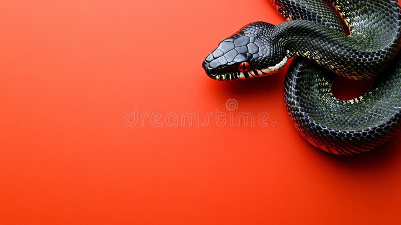 Black Snake Red Background Striking Pose Stock Illustration ...