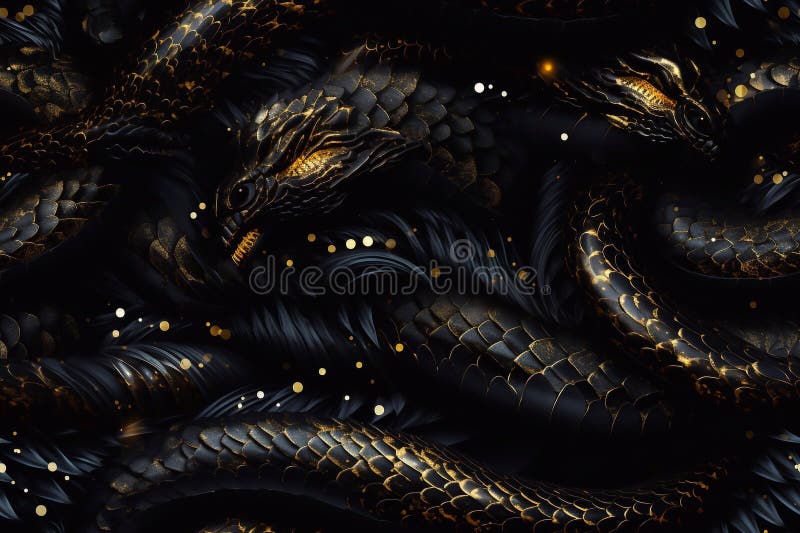 Black Snakes.Seamless Magical Fantasy Pattern with Snakes and Dragons ...