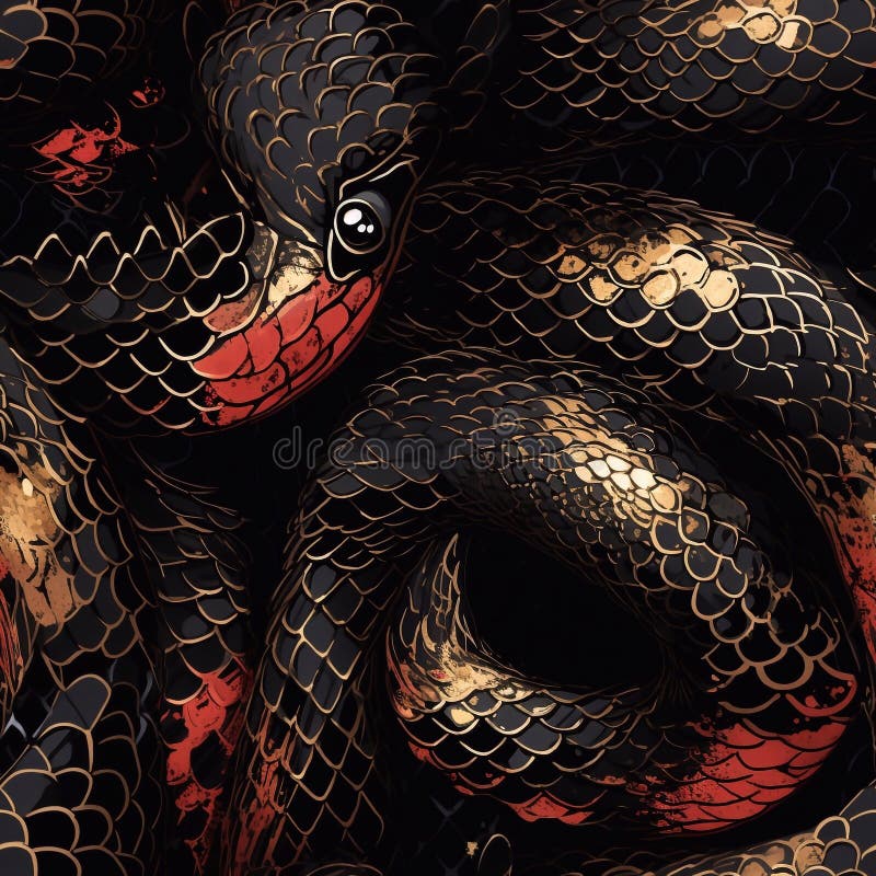 Black Snakes.Seamless Magical Fantasy Pattern with Snakes and Dragons ...