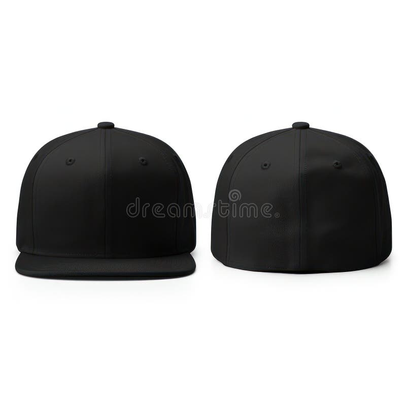 Black Snapback Cap Isolated on White Background. Front View and Back ...