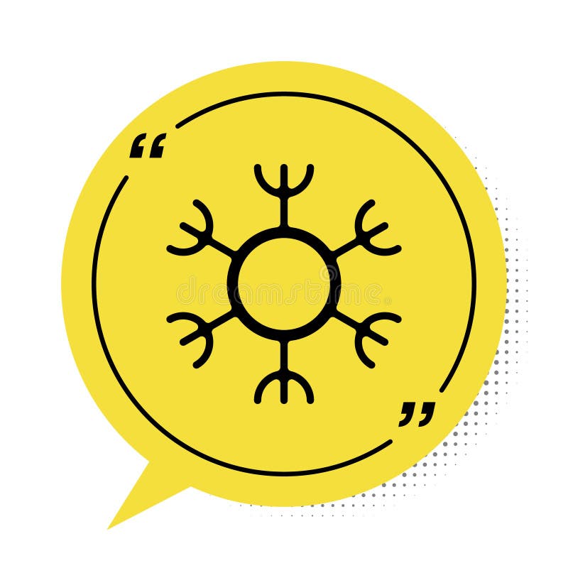 Black Snowflake Icon Isolated on White Background. Yellow Speech Bubble ...