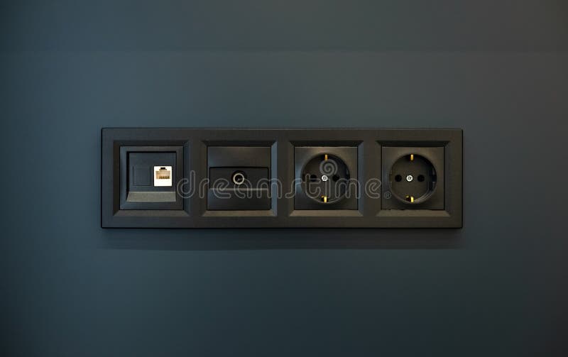Black sockets on the wall stock image. Image of interior - 248522375