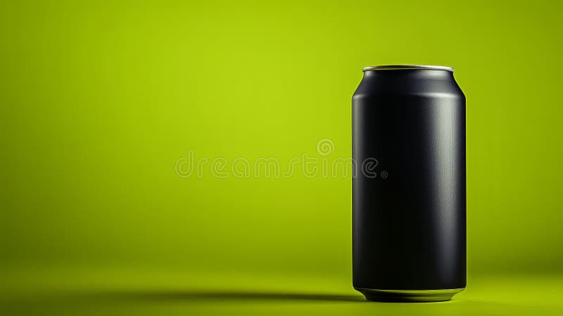 Black Soda Can on a Green Background. Stock Image - Image of black ...