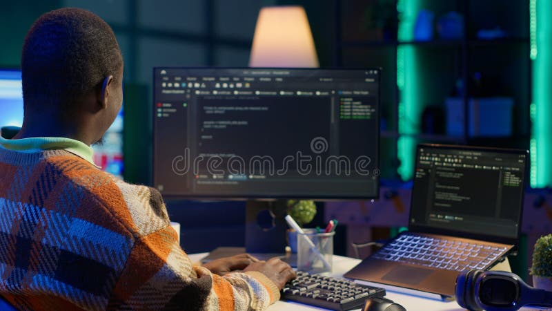Black Software Programmer at Workplace Stock Image - Image of computer, analysis: 259365851