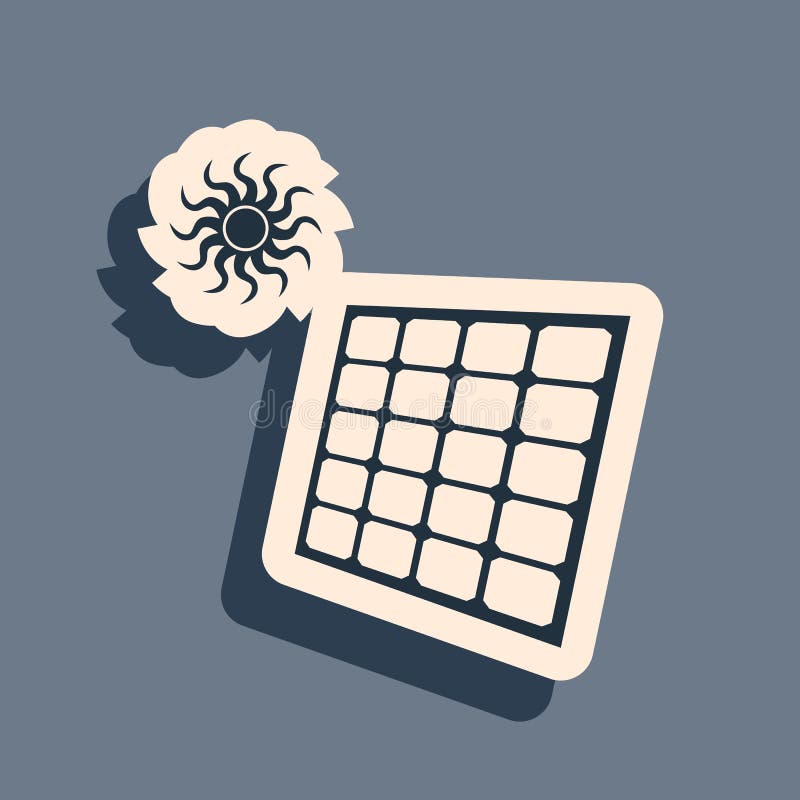Black Solar Energy Panel and Sun Icon Isolated on Grey Background. Long ...