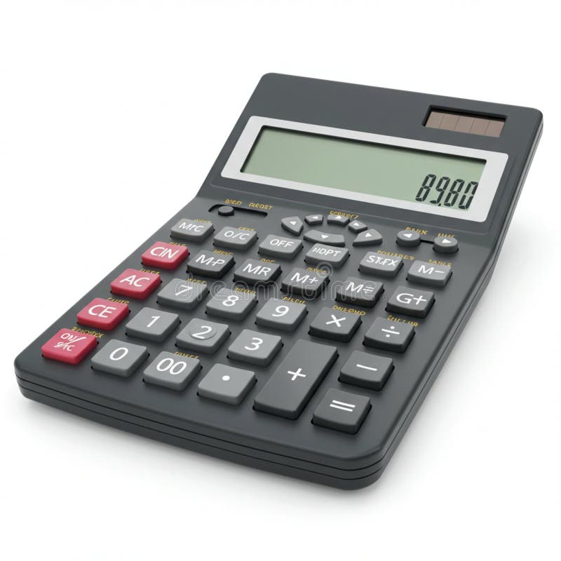 A Black Solar-powered Calculator Featuring a Large LCD Display Showing the Number Stock ...