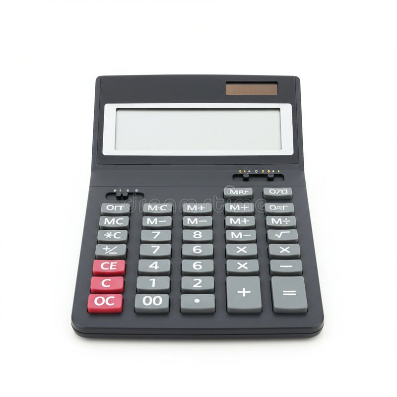 Black Solar-powered Calculator with a Large LCD Display. Features ...