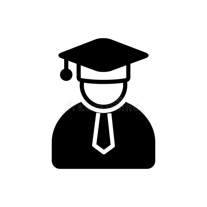 Black Solid Icon for Graduate Hat, Person and Cap Stock Illustration ...