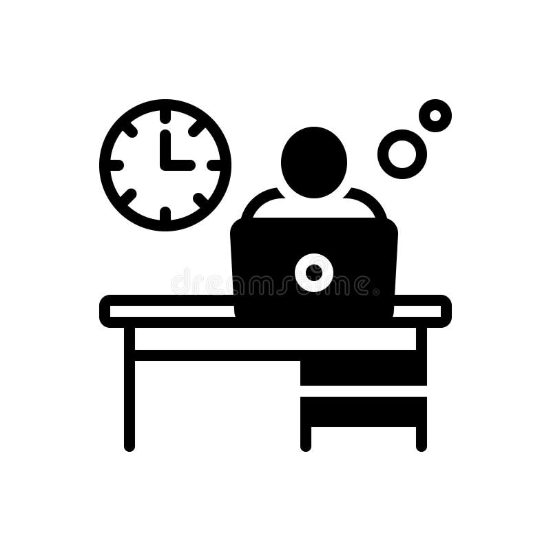 Black Solid Icon for Man Hour, Work and Laptop Stock Vector ...