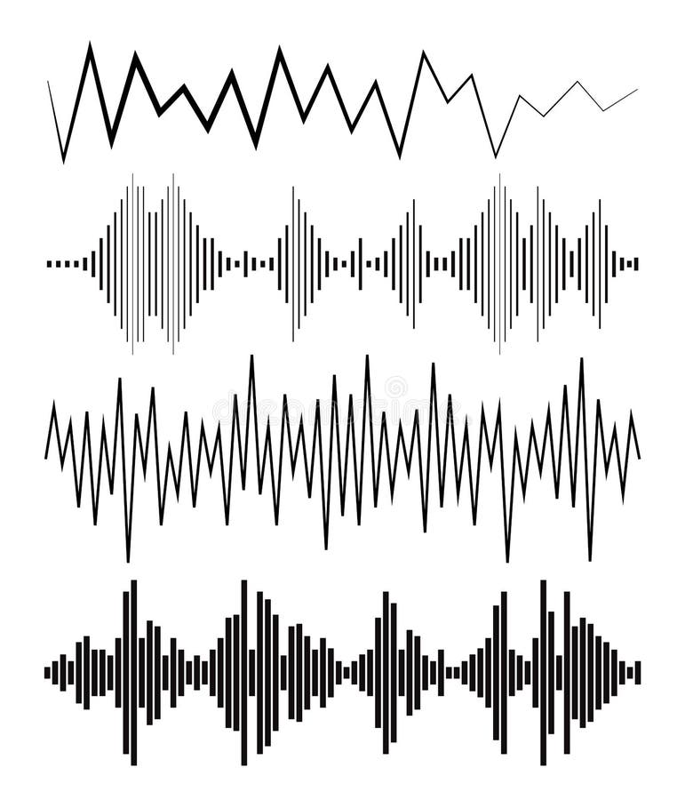 Black Sound Waves Logos, Audio Symbols on White. Modern Music Equalizer ...
