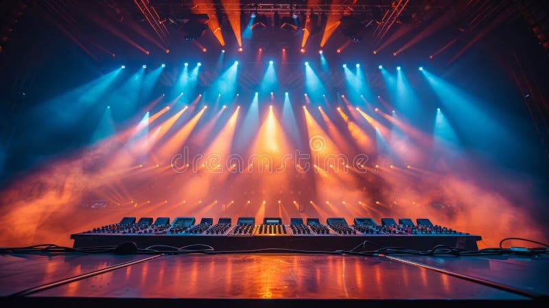 A Black Soundboard Sits on a Stage with a Backdrop Stock Image - Image ...