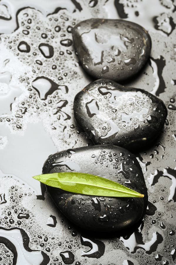 Black Spa Stone with Water Drops Stock Image - Image of meditate ...