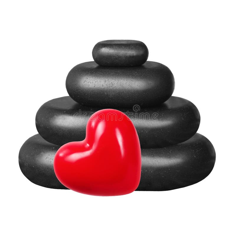 Black Spa Stones and Red Heart Isolated on White Stock Image - Image of ...