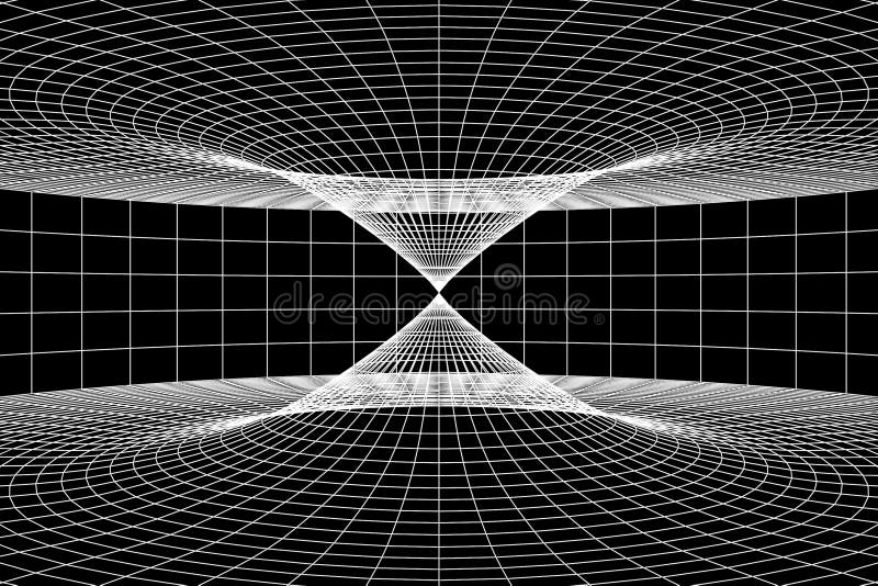 Black Space with Perspective Grid Line, 3d Stock Illustration ...