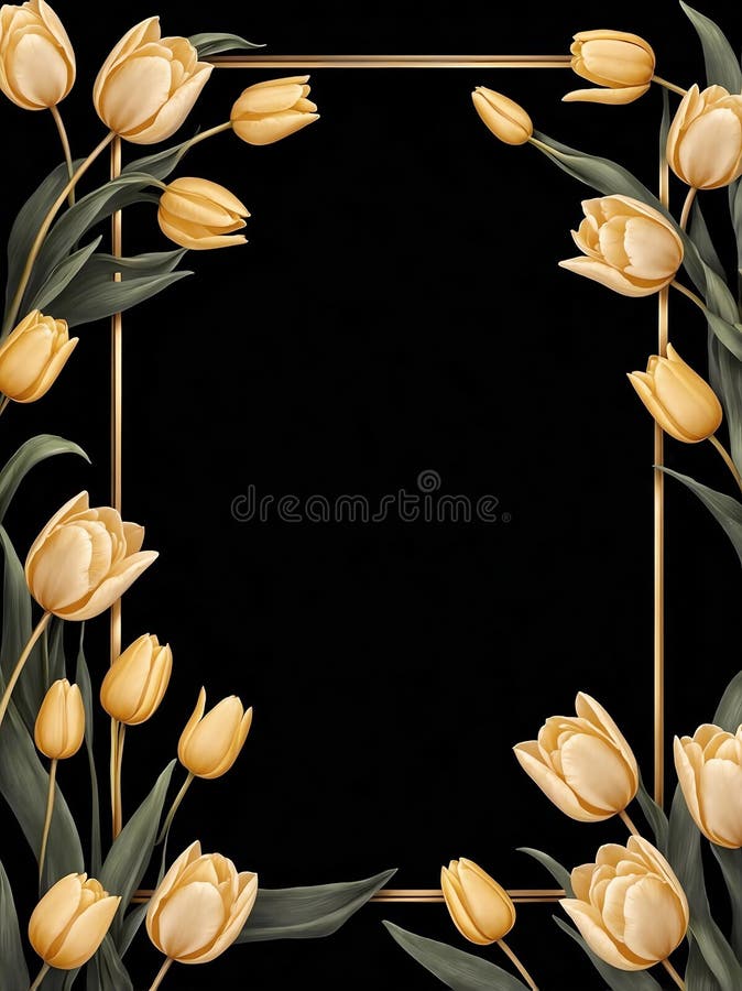 Black Space for Text with Floral Border Ai Generated Stock Illustration ...