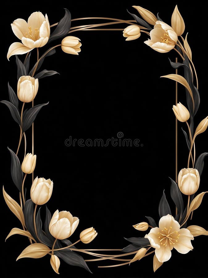 Black Space for Text with Floral Border Ai Generated Stock Illustration ...