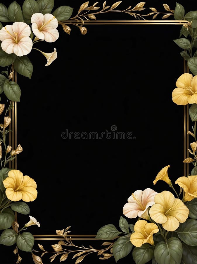 Black Space for Text with Floral Border Ai Generated Stock Illustration ...
