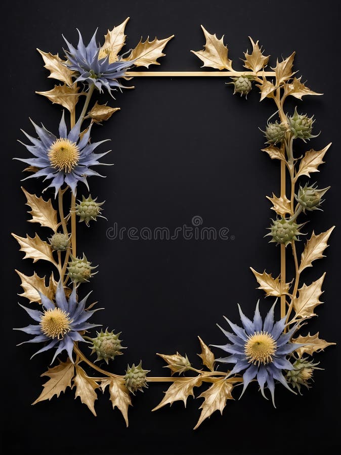 Black Space for Text with Floral Border Ai Generated Stock Illustration ...