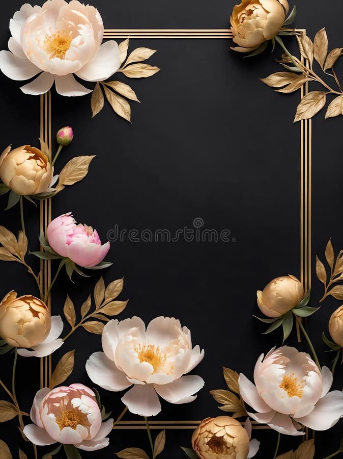 Black Space for Text with Floral Border Ai Generated Stock Illustration ...
