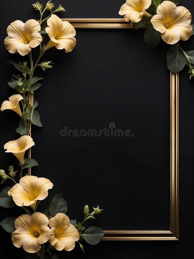 Black Space for Text with Floral Border Ai Generated Stock Illustration ...