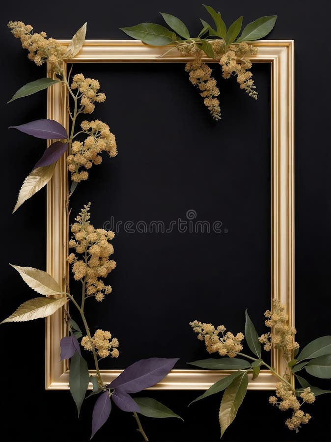 Black Space for Text with Floral Border Ai Generated Stock Illustration ...