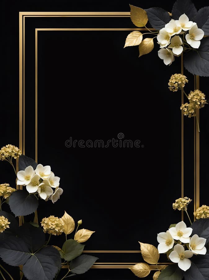 Black Space for Text with Floral Border Ai Generated Stock Illustration ...