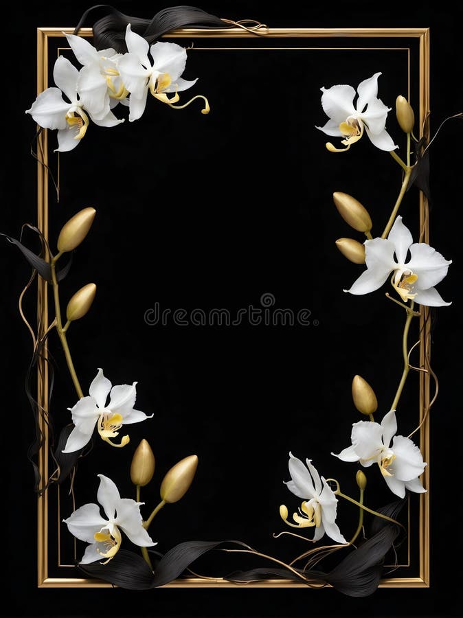 Black Space for Text with Floral Border Ai Generated Stock Illustration ...