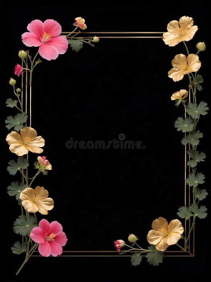 Black Space for Text with Floral Border Ai Generated Stock Illustration ...