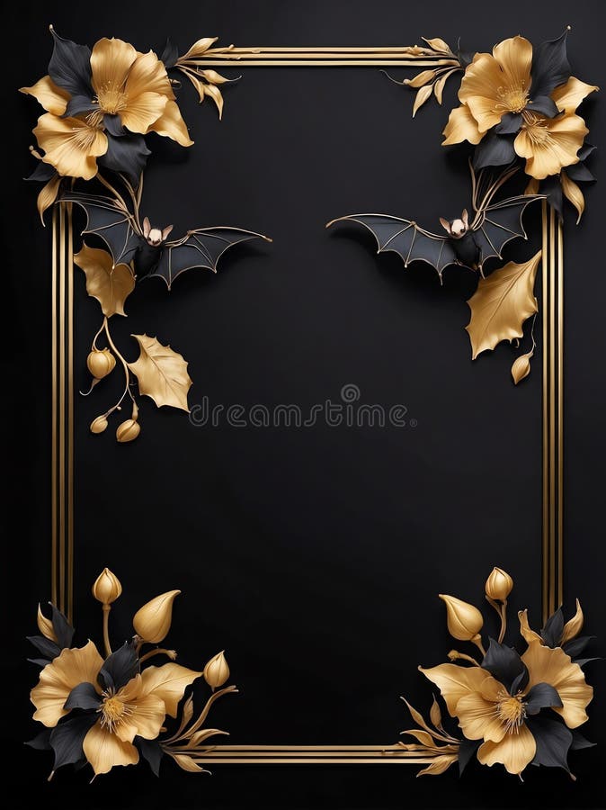 Black Space for Text with Floral Border Ai Generated Stock Illustration ...