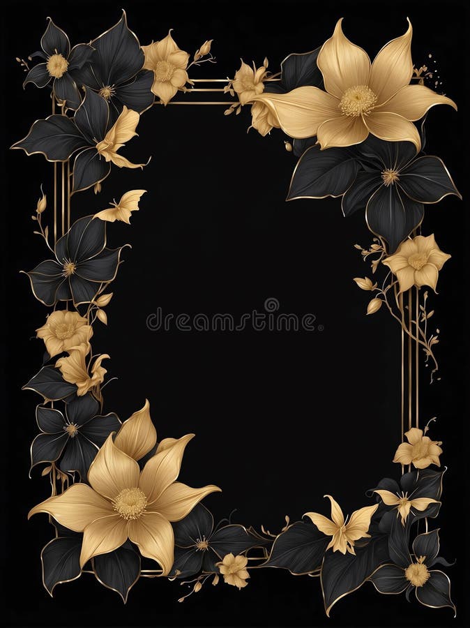 Black Space for Text with Floral Border Ai Generated Stock Illustration ...