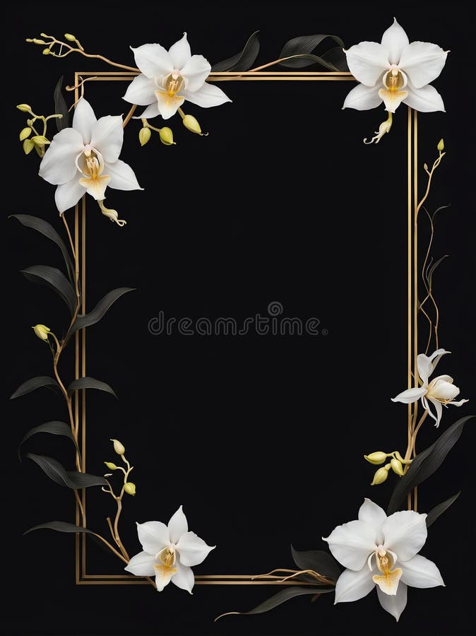 Black Space for Text with Floral Border Ai Generated Stock Illustration ...