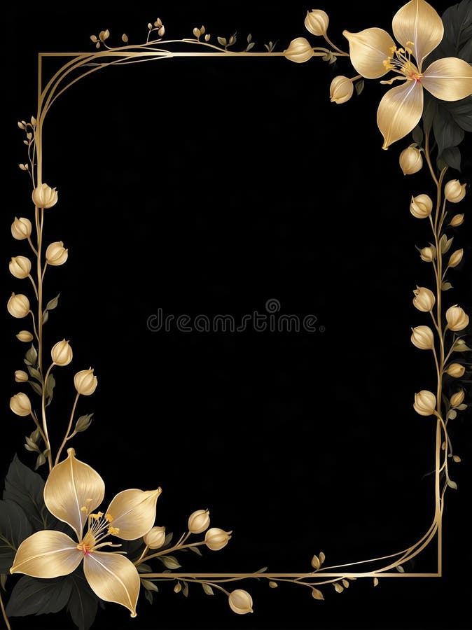 Black Space for Text with Floral Border Ai Generated Stock Illustration ...