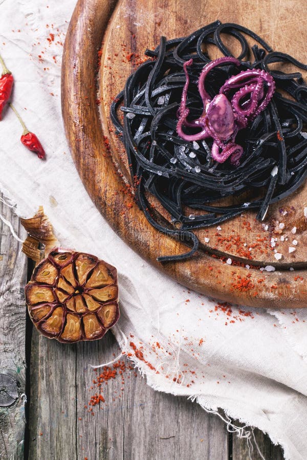Black Spaghetti with Octopus Stock Photo - Image of health, cuisine ...