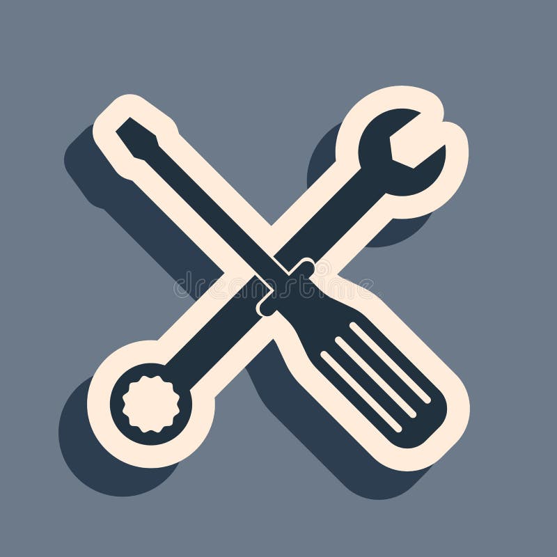 Black Spanner and Screwdriver Tools Icon Isolated on Grey Background ...