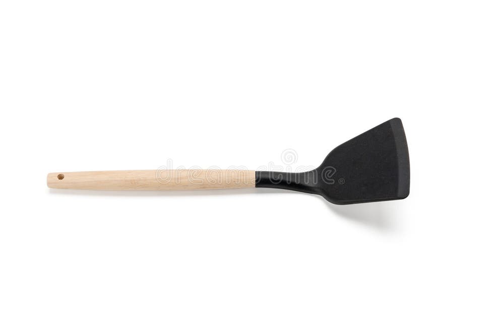 Black Spatula with Wooden Handle. Stock Image - Image of instrument ...