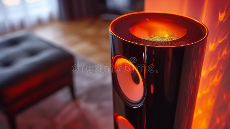 Black Speaker Emitting Orange Light in Room Stock Photo - Image of ...
