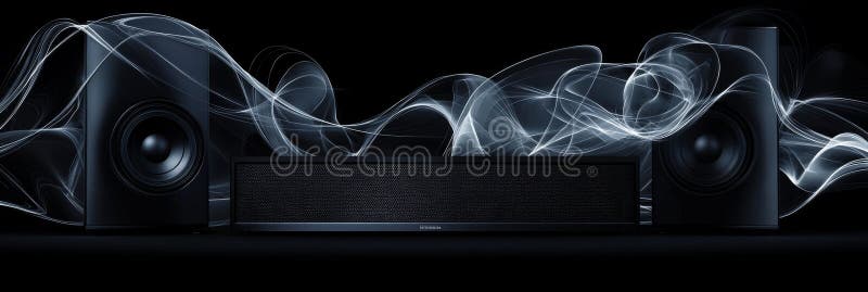 Black Speaker System with Dynamic Sound Waves Stock Image - Image of ...