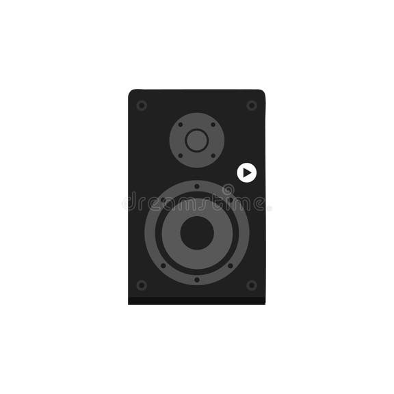 Black Speaker Vector Icon with Two Drivers and Play Button Symbol for ...