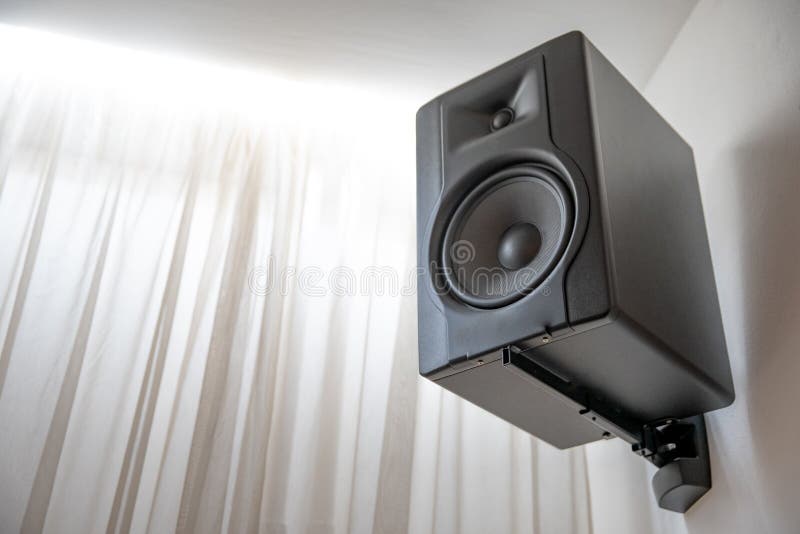 Black Speaker on the Wall in the Room for Sound Stock Photo - Image of ...