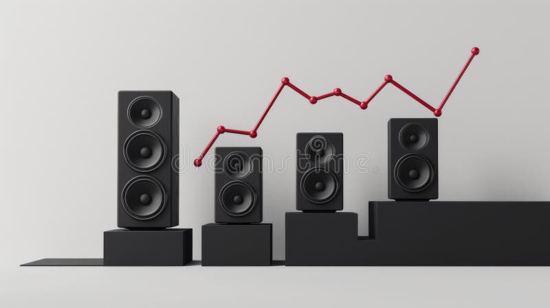 Black Speakers Arranged in a Bar Graph with a Red Line Chart Stock ...