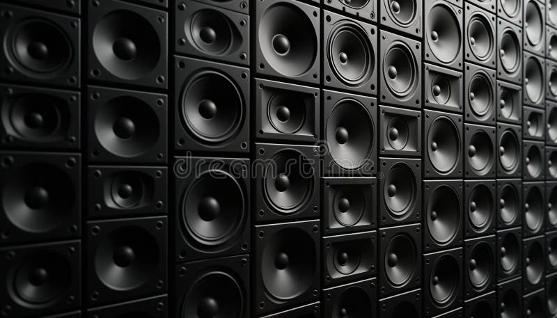 Black Speakers in Grid Pattern. Studio Wall Design. Audio Tech Showcase ...