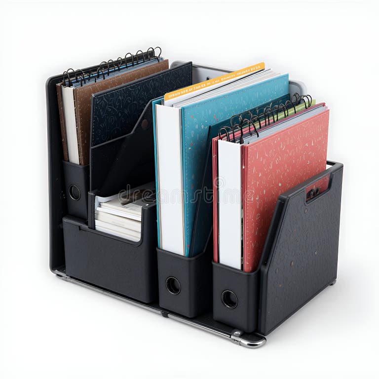 Black Speckled Desktop Organizer with Notebooks and Books Stock ...