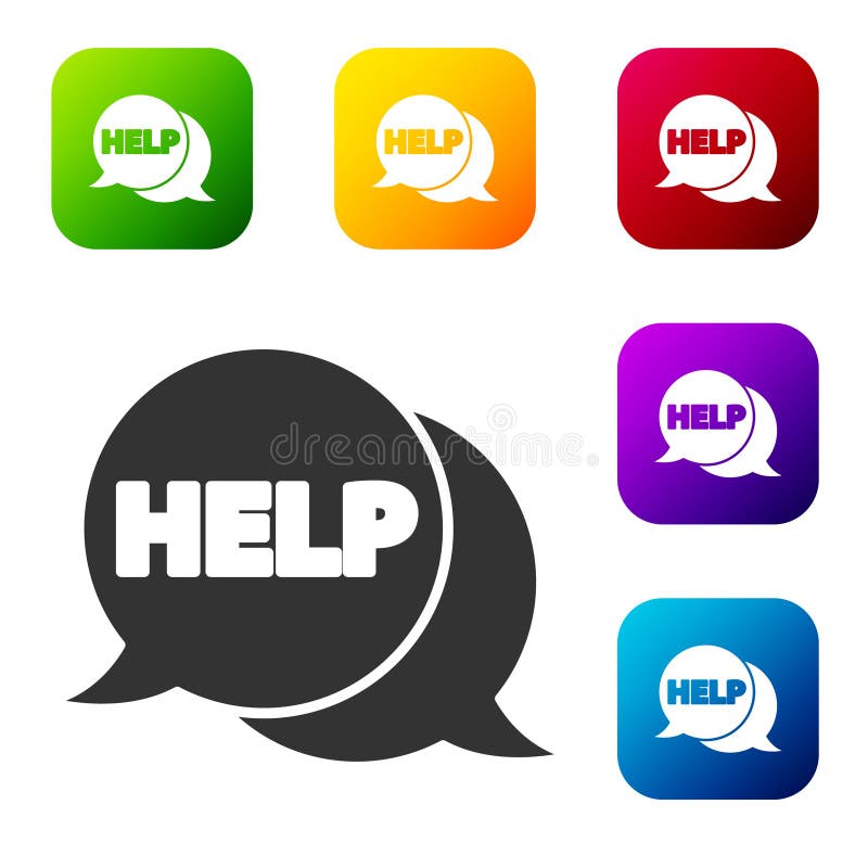 Black Speech Bubble with Text Help Icon Isolated on White Background ...